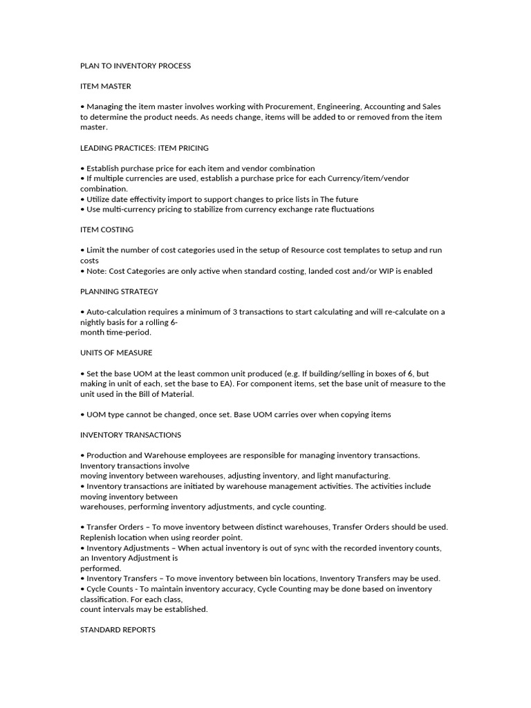 PLAN TO INVENTORY PROCESS | PDF | Inventory | Warehouse