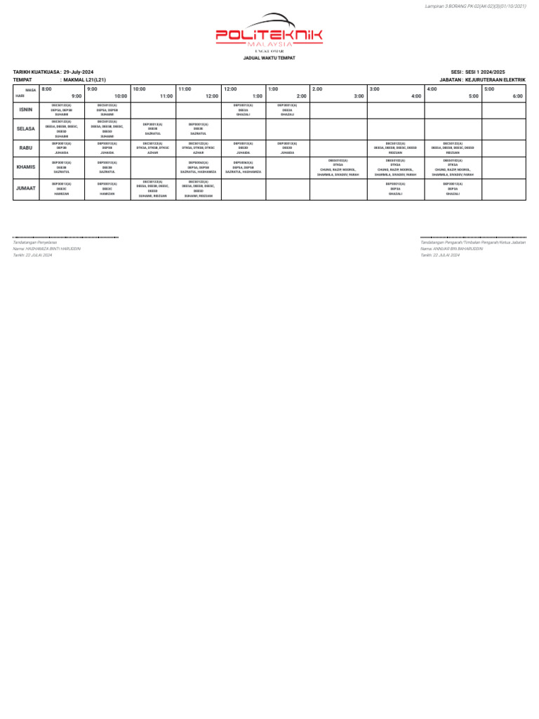 Jadual Tempat L21 | PDF