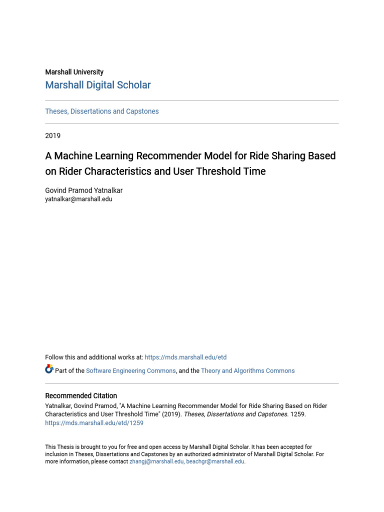 A Machine Learning Recommender Model For Ride Sharing Based On Ri | PDF | Statistical ...