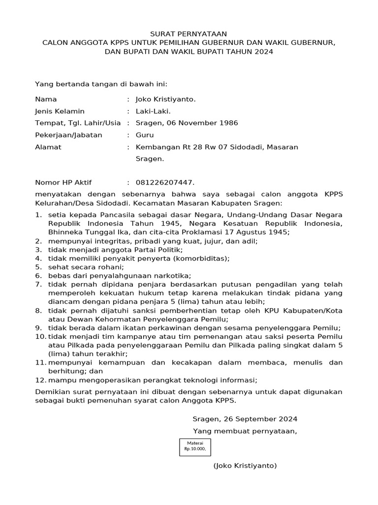 Formulir Surat Pernyataan - Print Kpps | PDF | Ilmu Sosial | Hukum