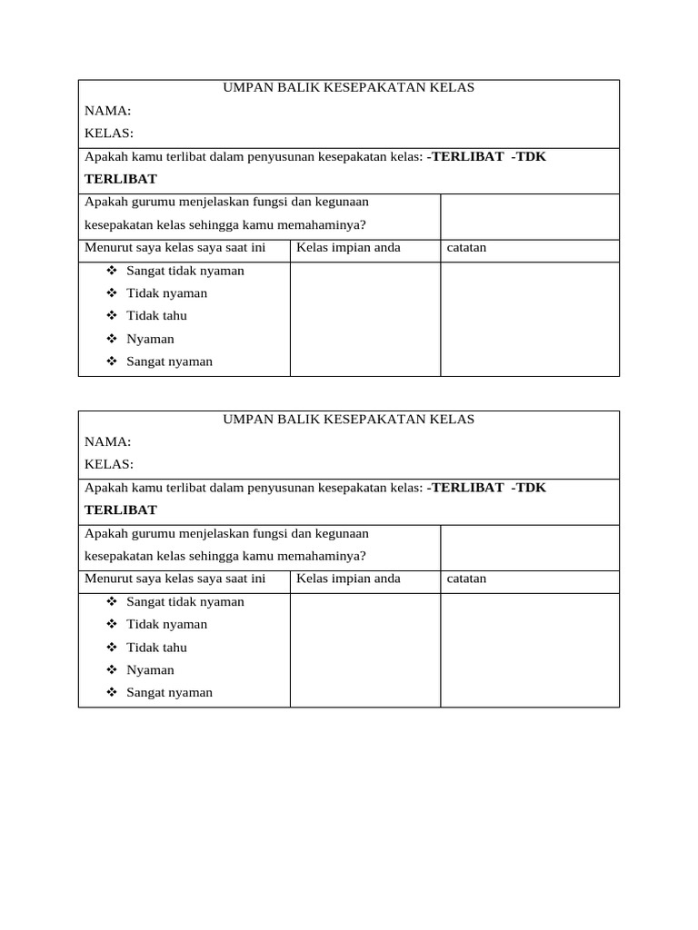 Umpan Balik Kesepakatan Kelas | PDF