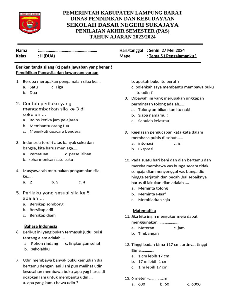 Pas Tema 5 2024 Kelas 2 | PDF