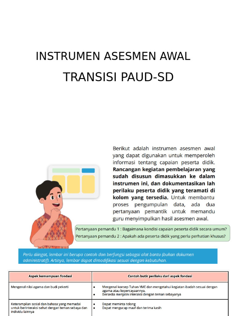 Instrumen Asesmen Masa Transisi Paud-Sd | PDF