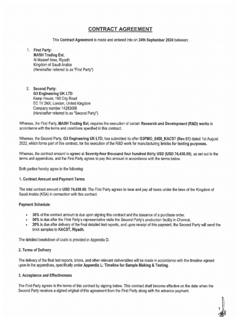 Signed - BS - MA - Contract Agreement G3 Engineering UK - MASH Trading ...