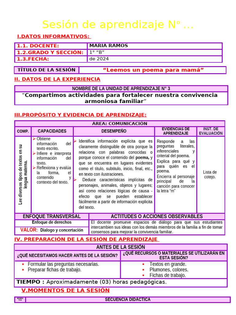 SESIÓN LEEMOS UN POEMA PARA MAMÁ | PDF | Aprendizaje | Información SESIÓN LEEMOS UN POEMA PARA MAMÁ | PDF | Aprendizaje | Información