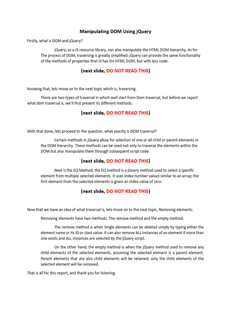 jQuery DOM Manipulation Techniques | PDF | Teaching Methods & Materials