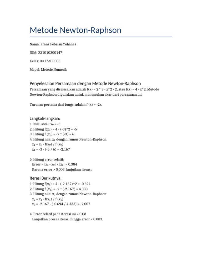 Newton Raphson Frans Febrian Yohanes | PDF | Metode & Bahan Ajar