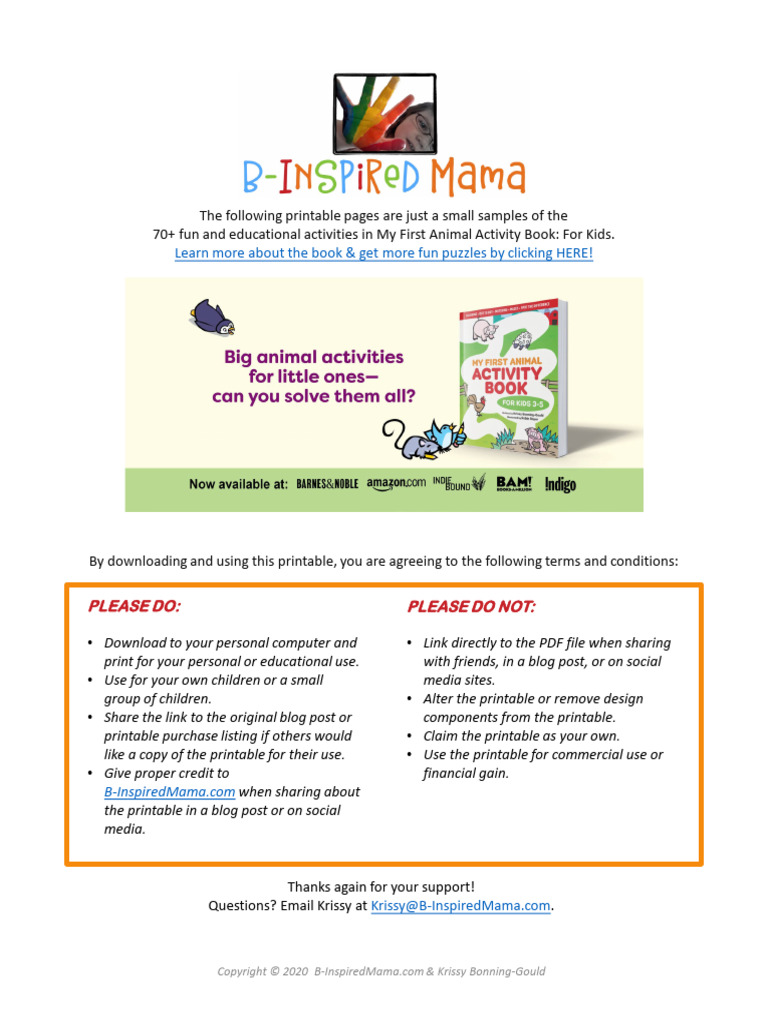 My First Animal Activity Book Kids Activity Sample Pages 3 | PDF