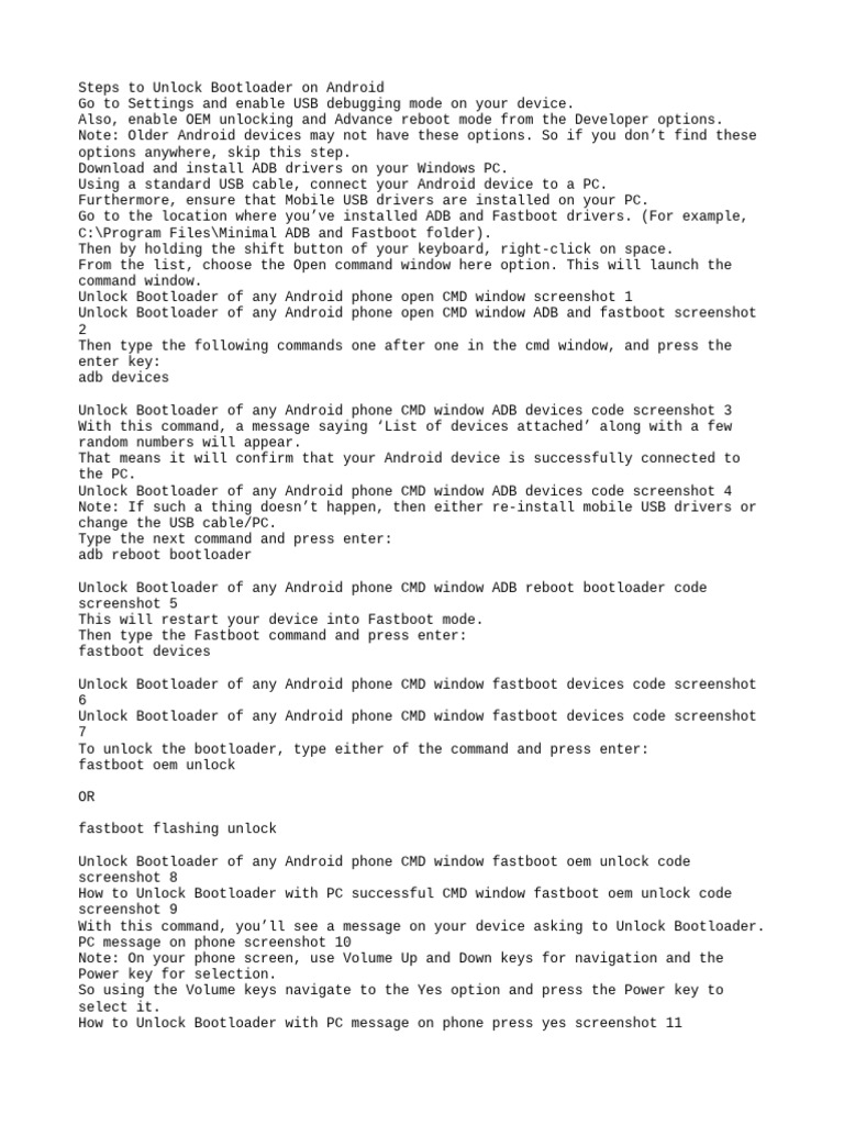 bootloader unlocking process | PDF | Booting | Android (Operating System)