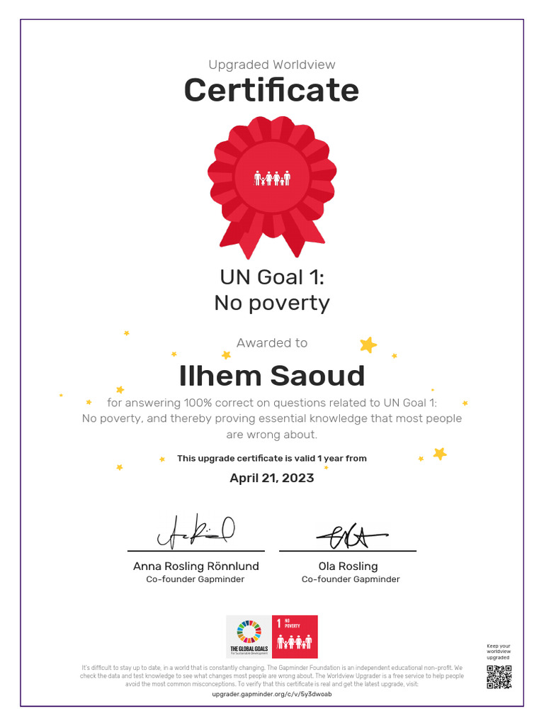 Gapminder Certificate - UN Goal 1 - No Poverty - Ilhem Saoud | PDF