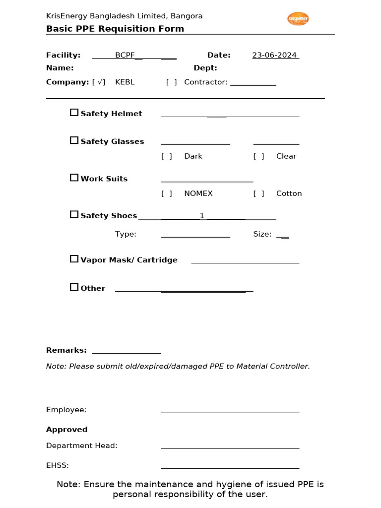 PPE Requisition Form | PDF