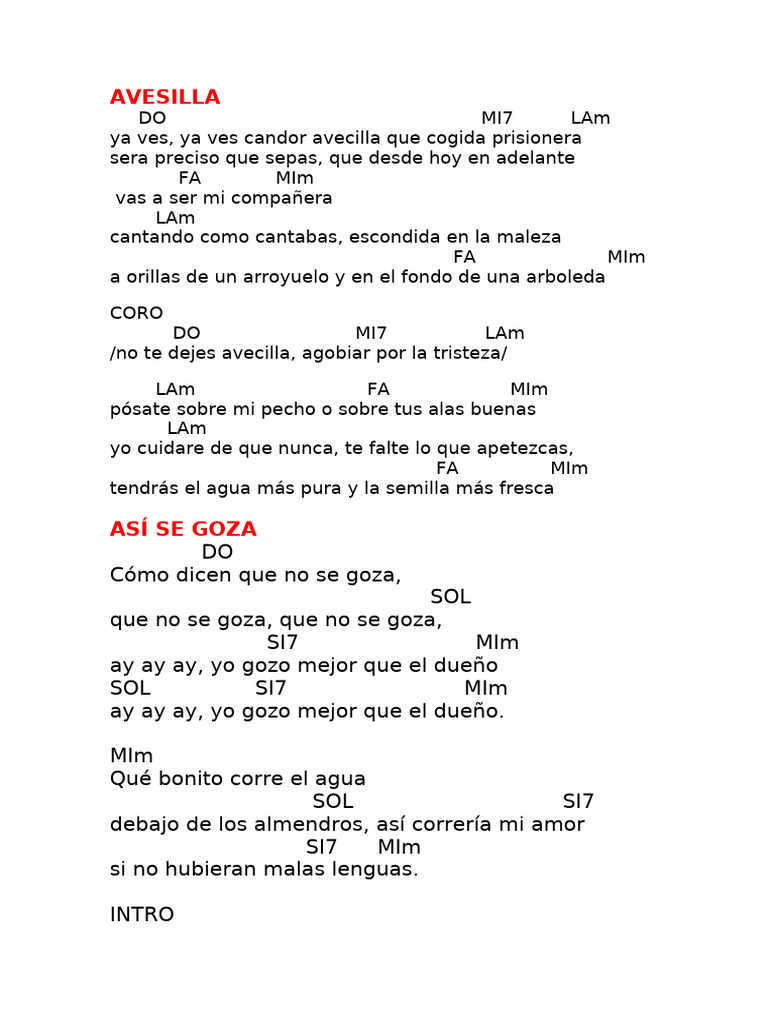 Letra de la canción Avecilla | PDF