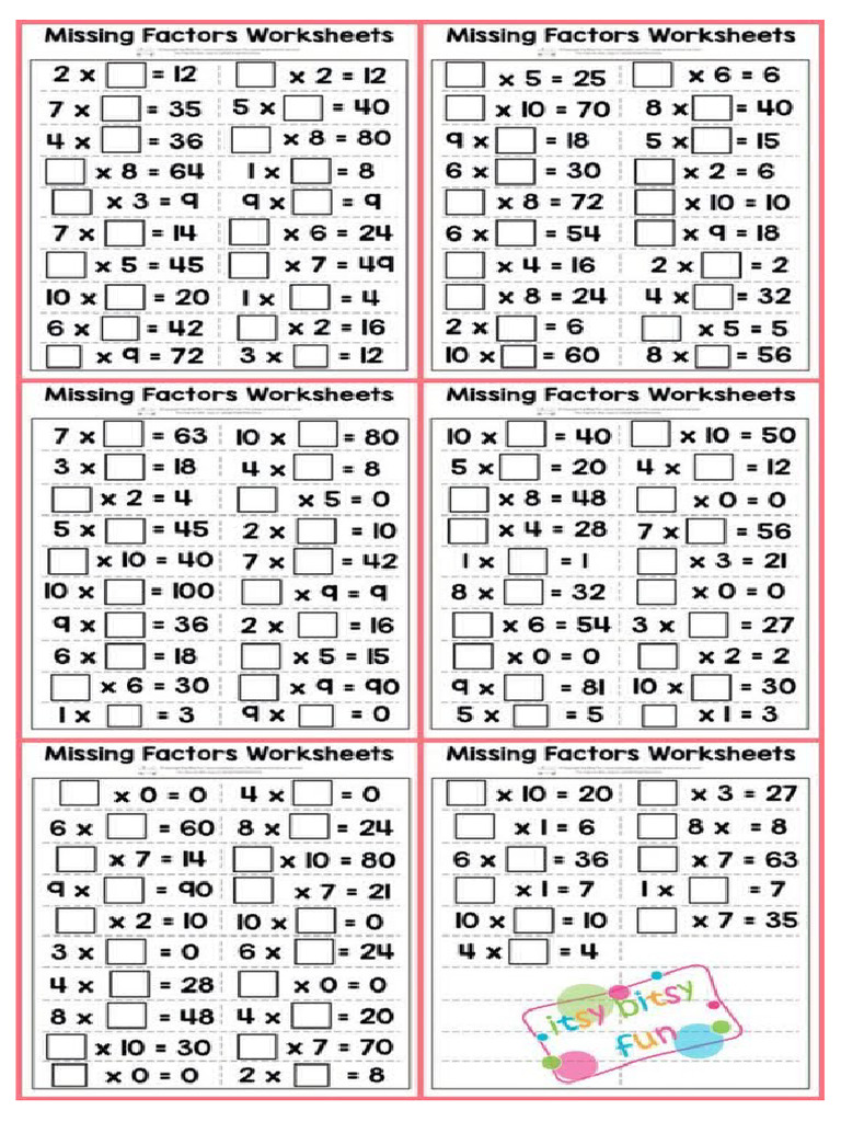WORKSHEET MTK Missing Factors | PDF