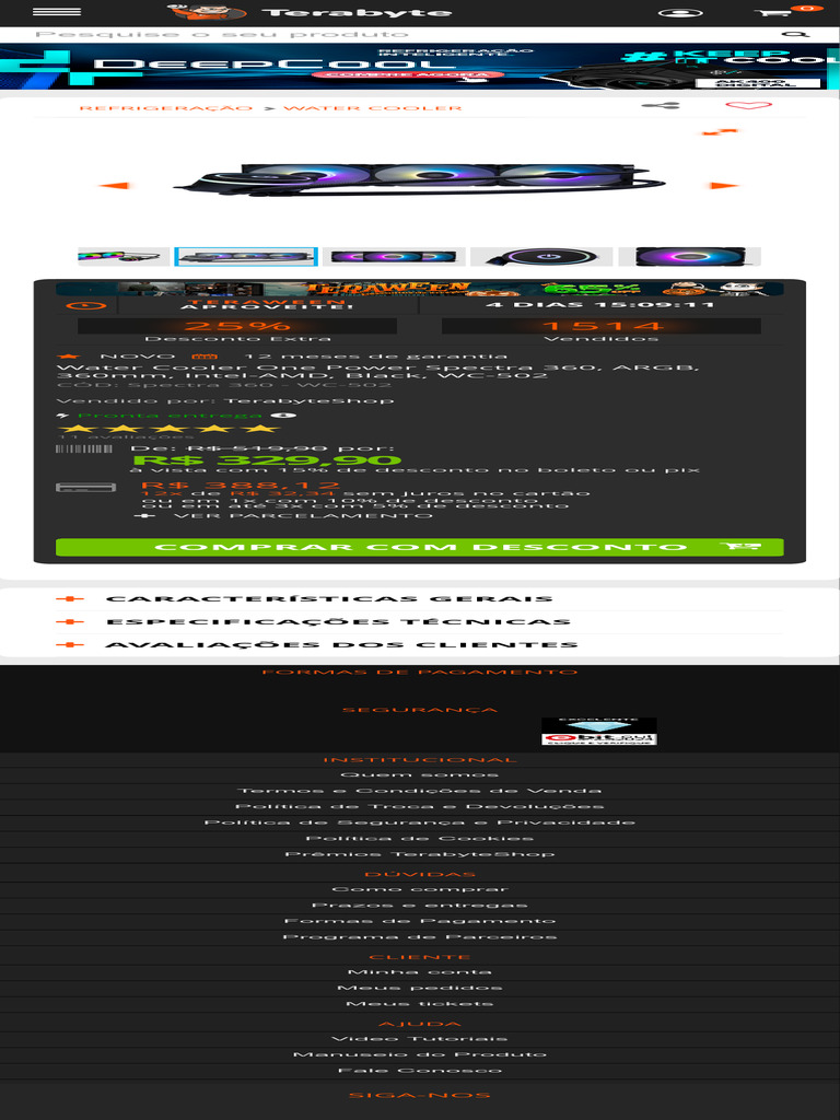 Water Cooler One Power Spectra 360, ARGB, 360mm, Intel-AMD, Black, WC-502 | PDF