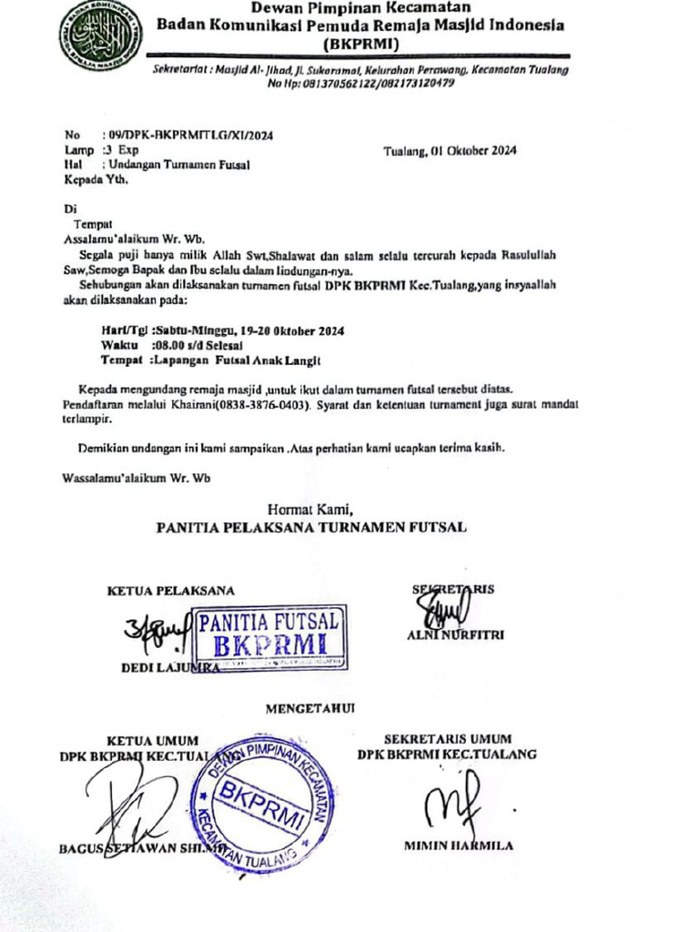 Undangan Turnamen Futsal Bkprmi | PDF