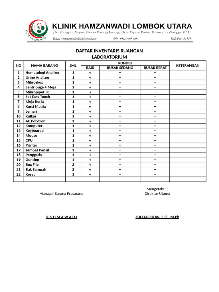Daftar Inventaris Ruangan | PDF