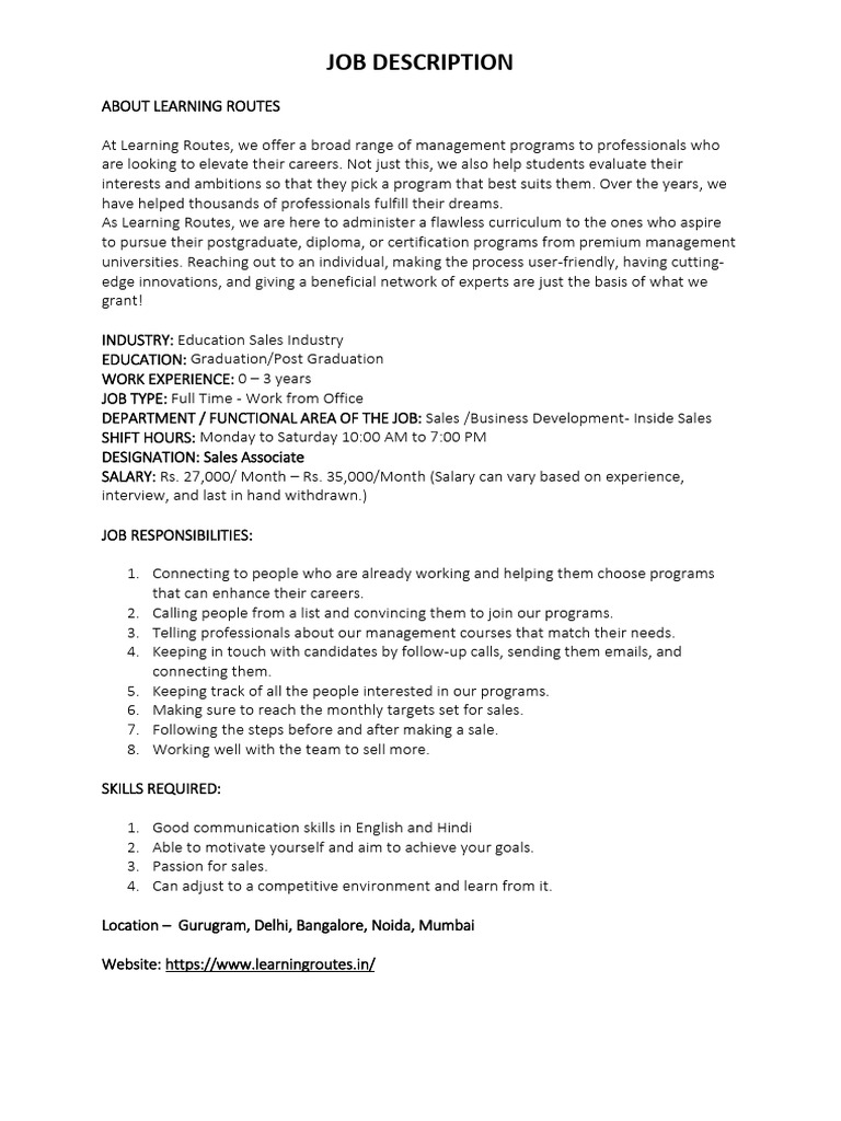 Job Description - Sales Associate | PDF