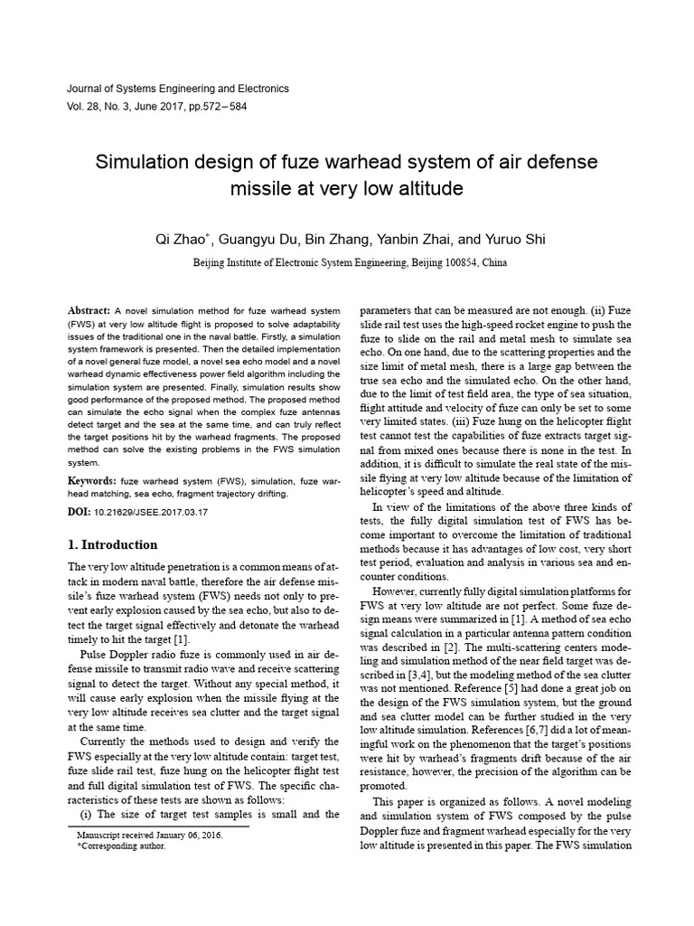 Simulation Design of Fuze Warhead System of Air Defense Missile at Very ...