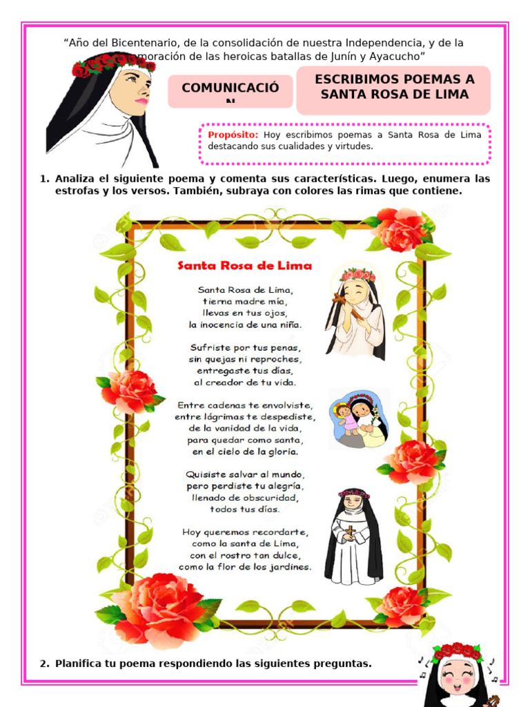 Ficha-Mierc-Com-Escribimos Poemas A Santa Rosa de Lima | PDF | Poesía