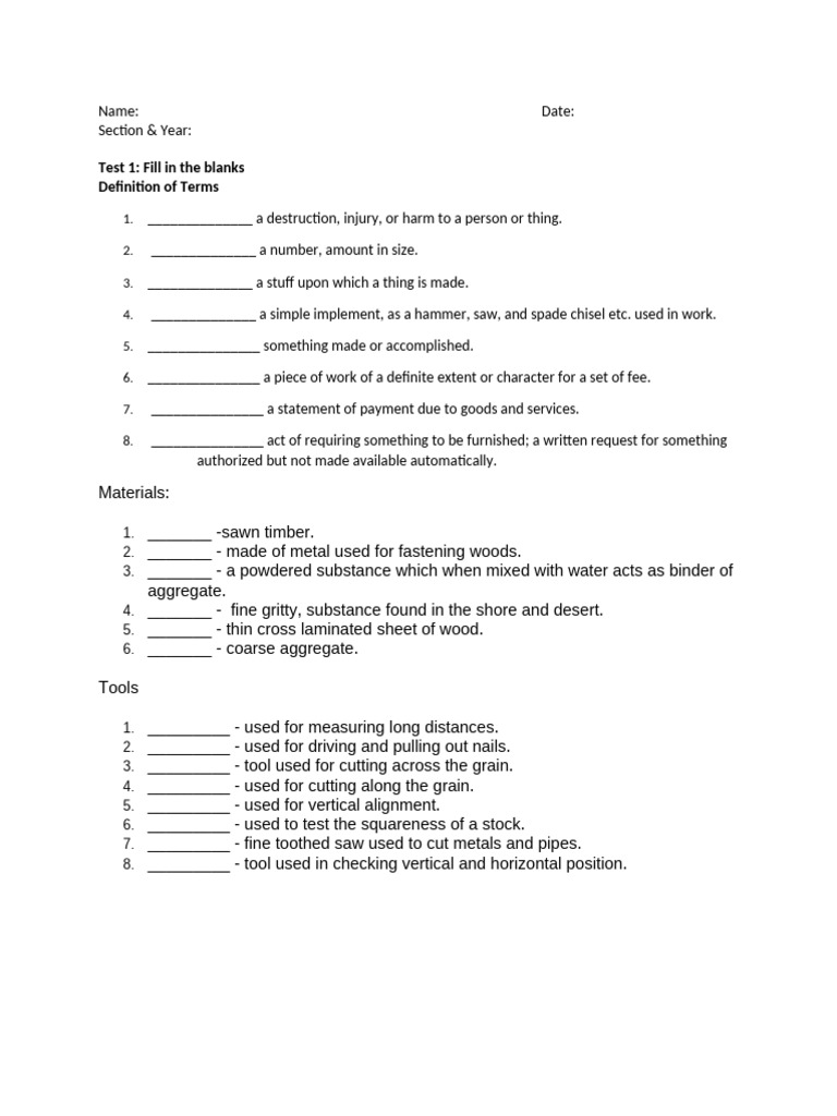 Carpentry Quiz | PDF