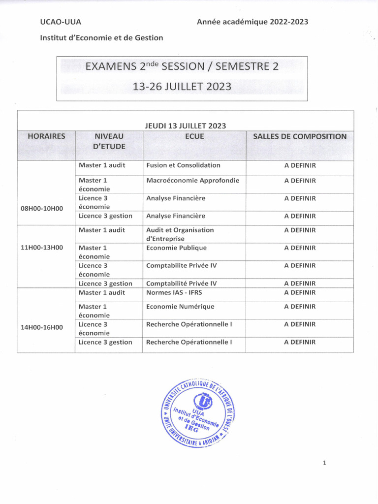 PROGRAMME EXAMEN 2nde SESSION SEMESTRE 2 | PDF