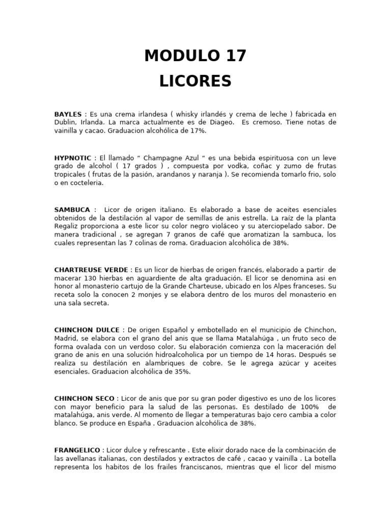Modulo 17 Licores | PDF | Bebidas alcohólicas | Bebida