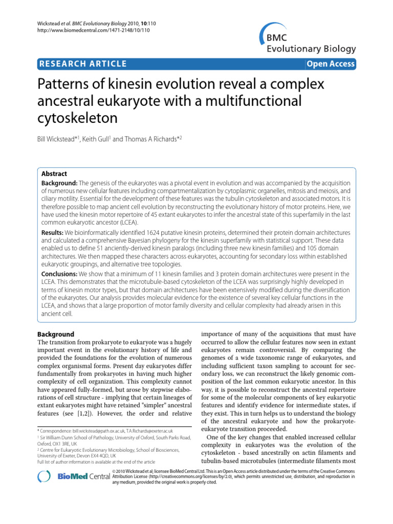Le Patterns of Kinesin Evolution Reveal A Complex Ancestral Eukaryote ...