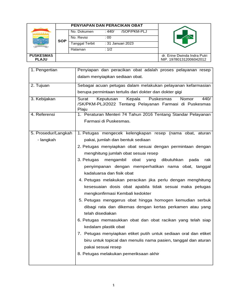 Sop Penyiapan Dan Peracikan Obat | PDF | Kesehatan Holistik