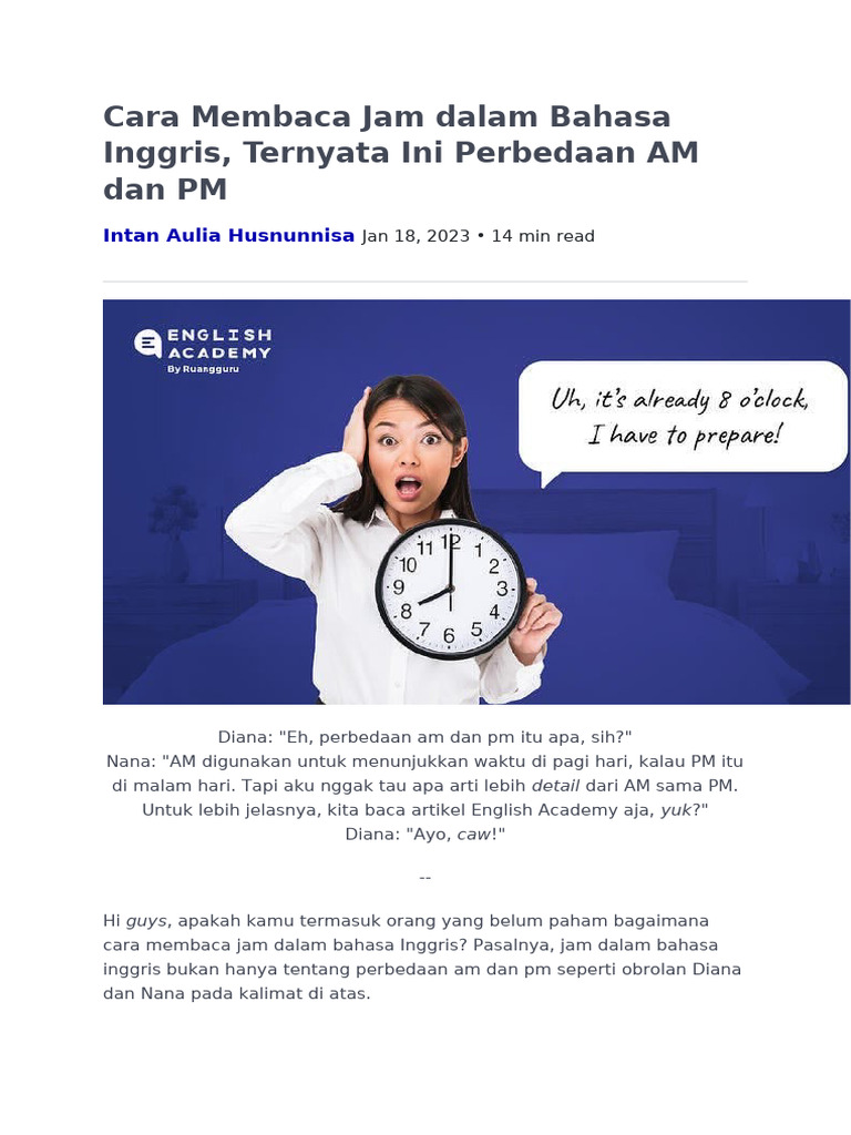 Cara Membaca Jam Dalam Bahasa Inggris | PDF | Seni & Disiplin Bahasa | Kajian Bahasa Asing