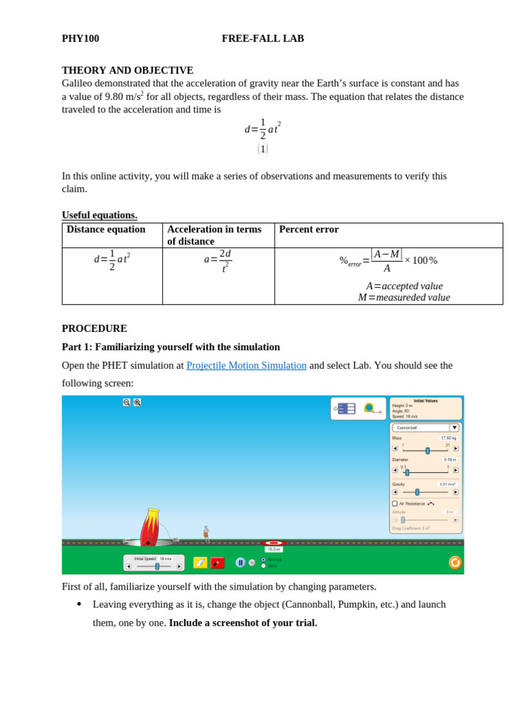 PHET Free Fall Lab | PDF | Applied And Interdisciplinary Physics ...