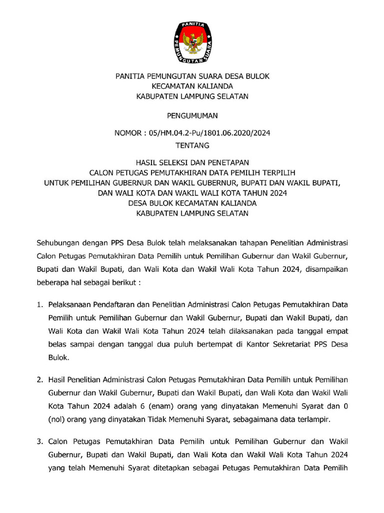 Pengumuman Bulok. Ok | PDF