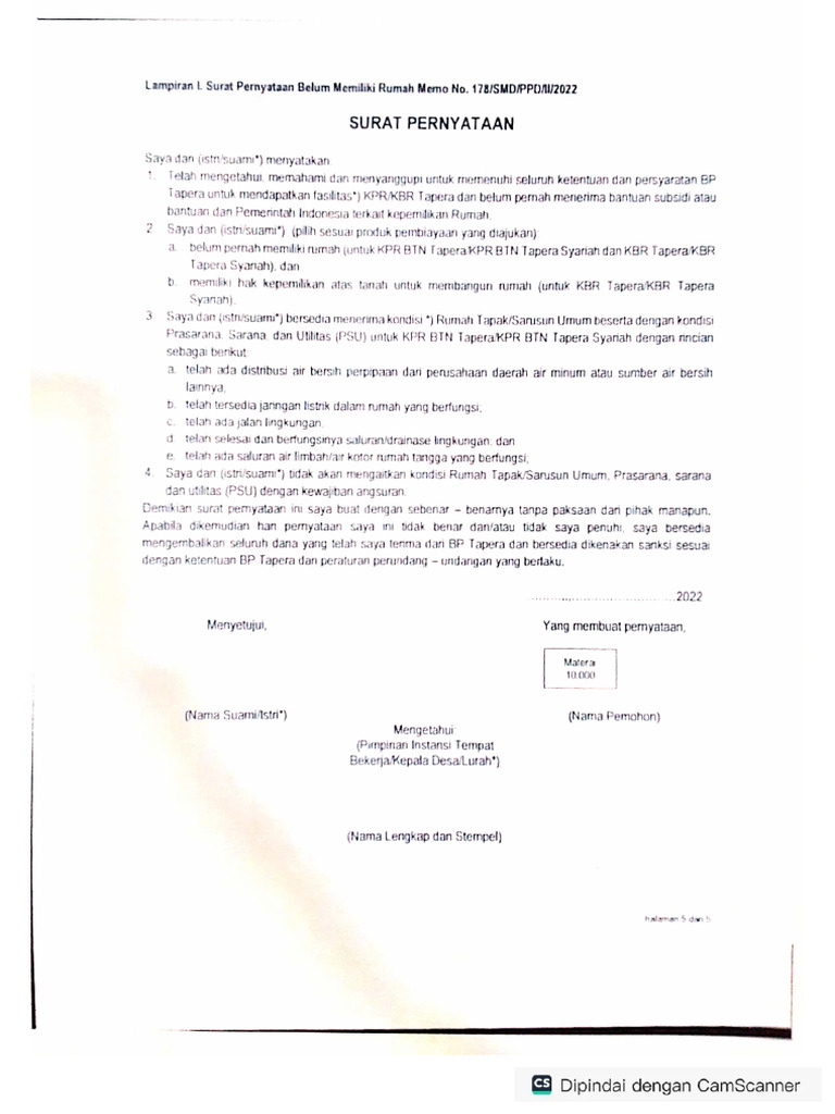 Form Tambahan Tapera | PDF