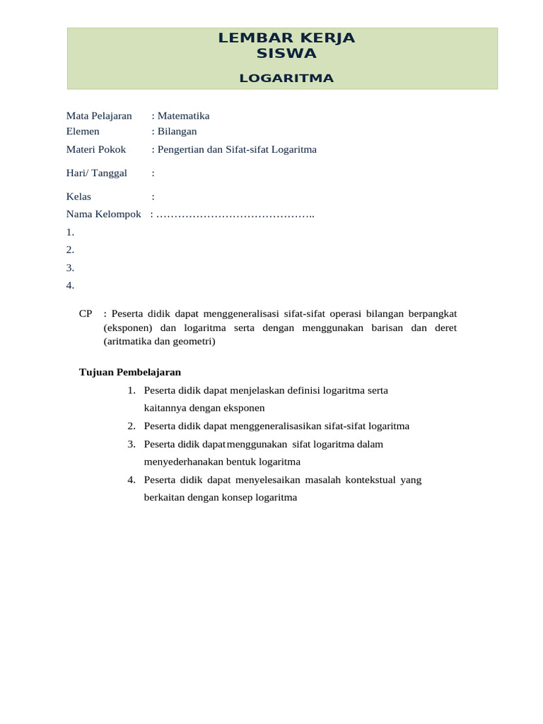 LKPD Logaritma O1 | PDF