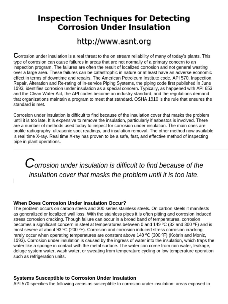 Inspection Techniques For Detecting CUI | PDF | Corrosion | Heat Transfer