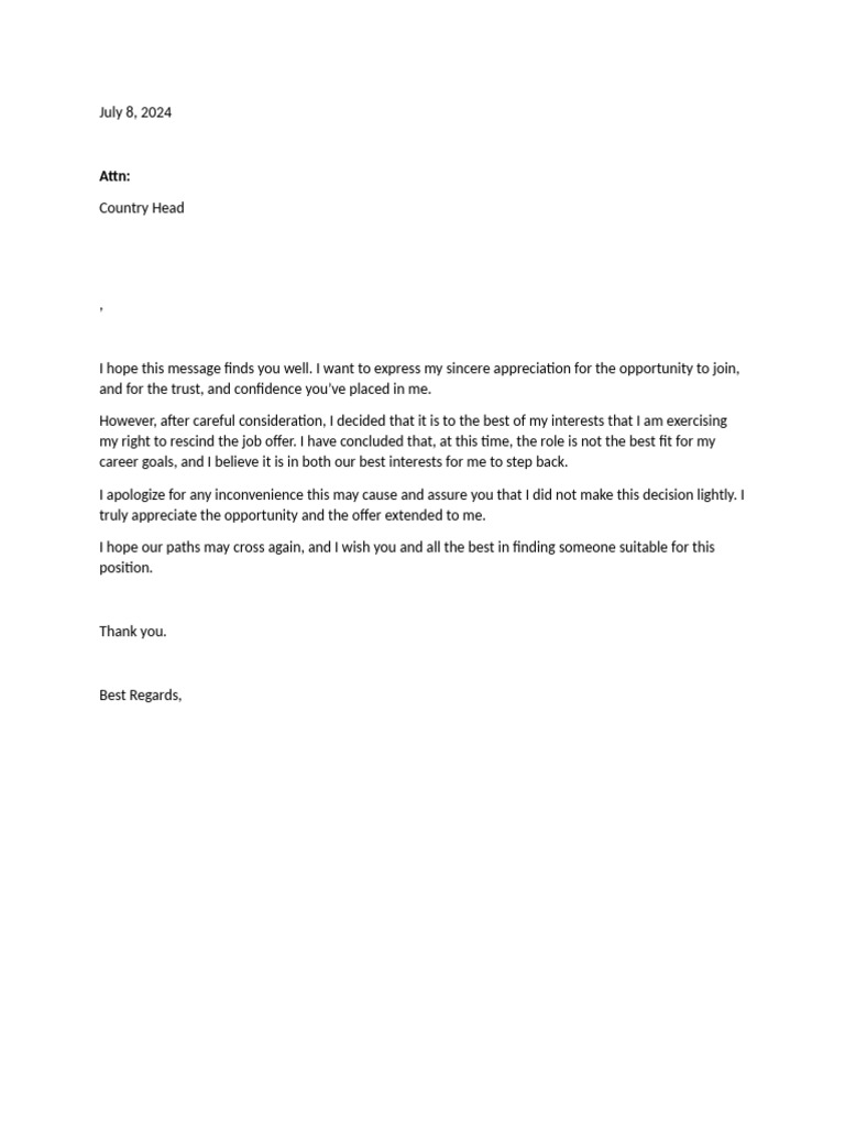 Rescission Letter | PDF | Career & Growth | Self-Improvement