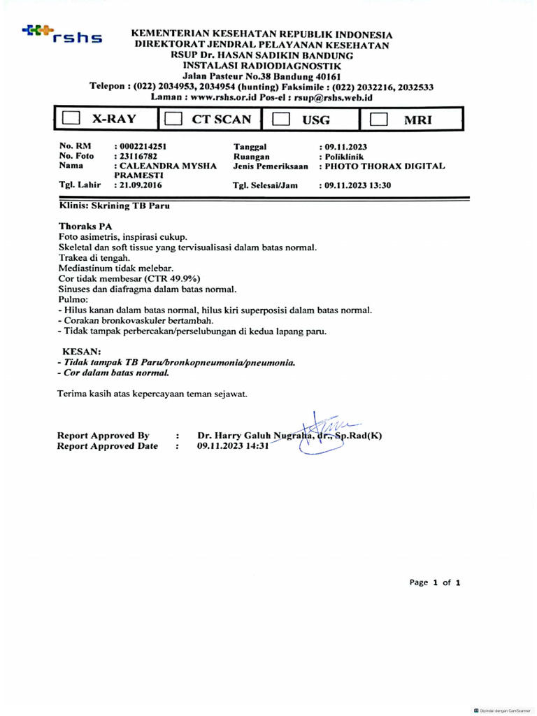 Contoh Hasil Rontgen Tidak TBC | PDF