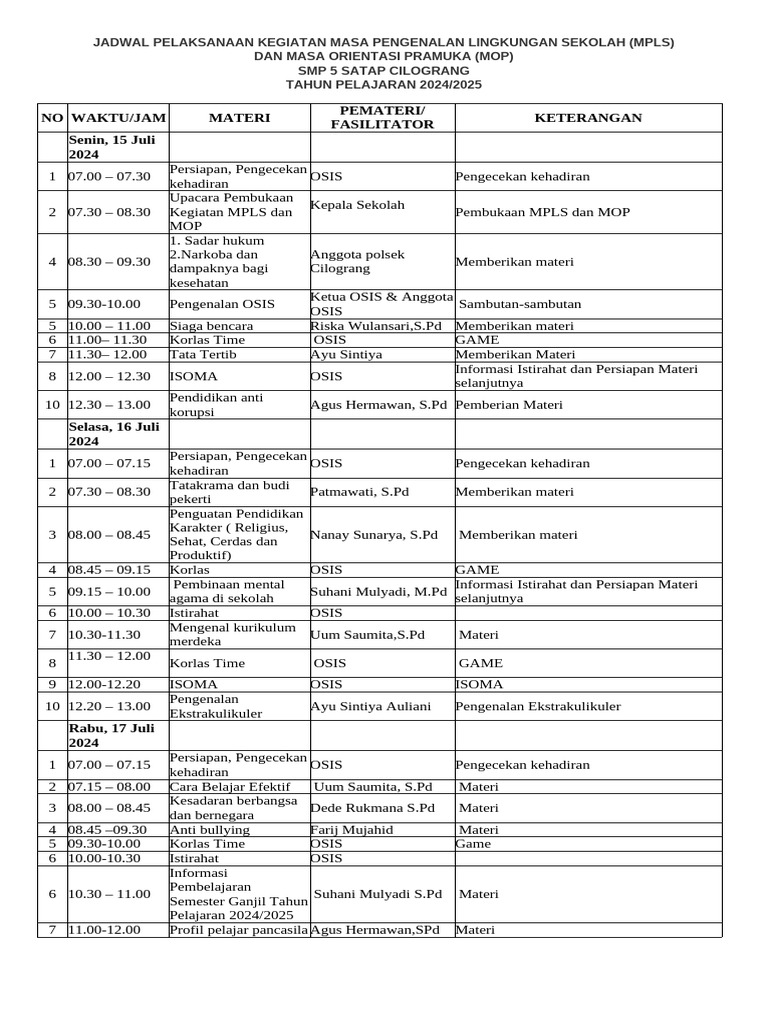 Jadwalmpls Mop 2024 2025 | PDF