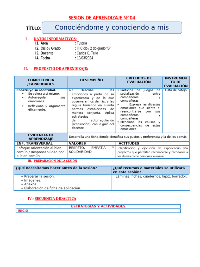 Sesion #04-Conociendome y Conociendo A Mis Compañeros | PDF ...