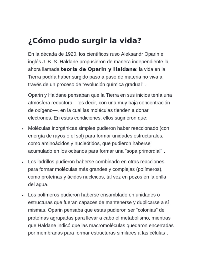 Cómo Pudo Surgir La Vida | PDF | Química | Naturaleza