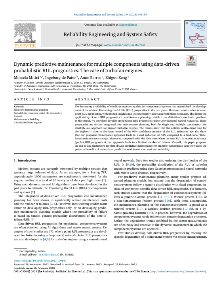 Dynamic predictive maintenance for multiple components using data ... Dynamic predictive maintenance for multiple components using data ...