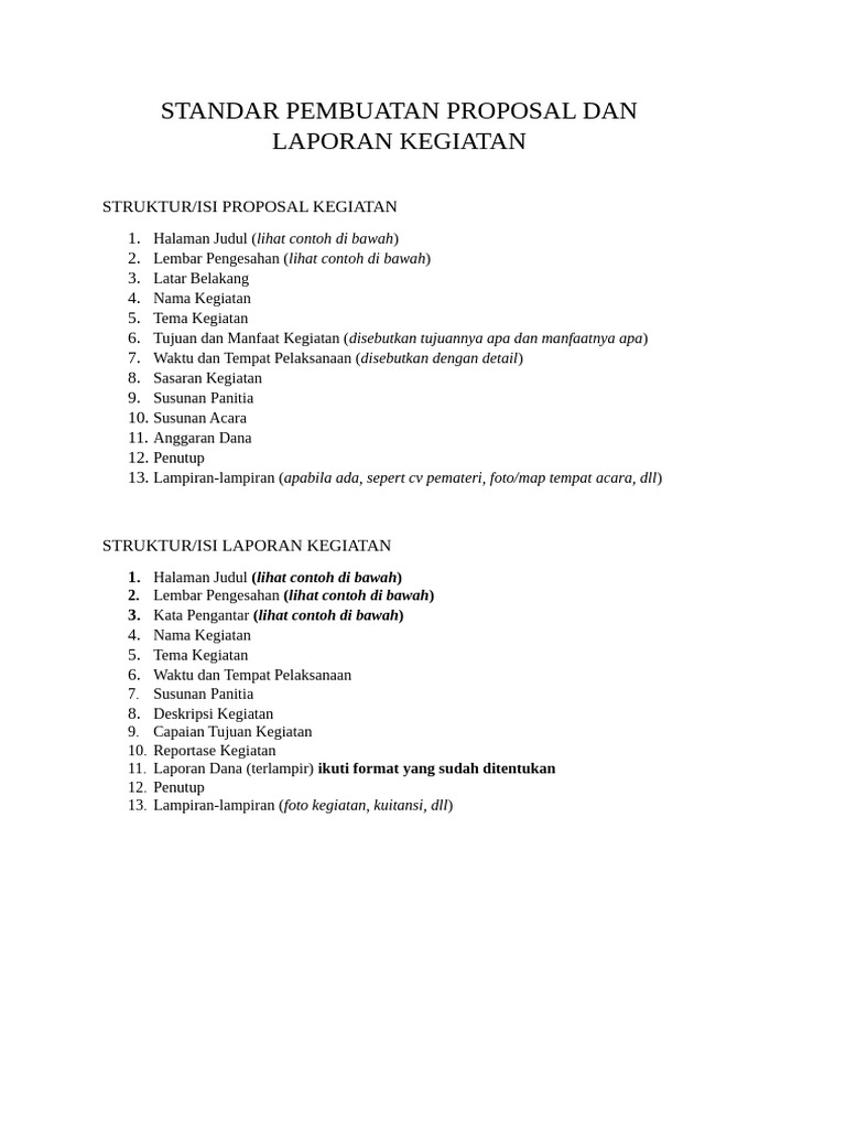 Standar Pembuatan Proposal Dan Laporan Kegiatan BR | PDF