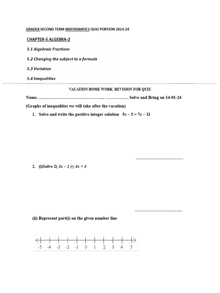 Grade8 Second Term Quiz Portion and H HW | PDF | Teaching Methods ...