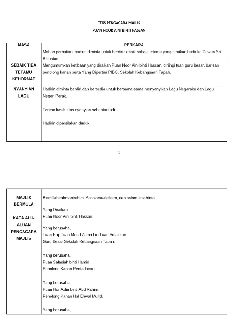 Teks MC Persaraan PN Noor Aini | PDF