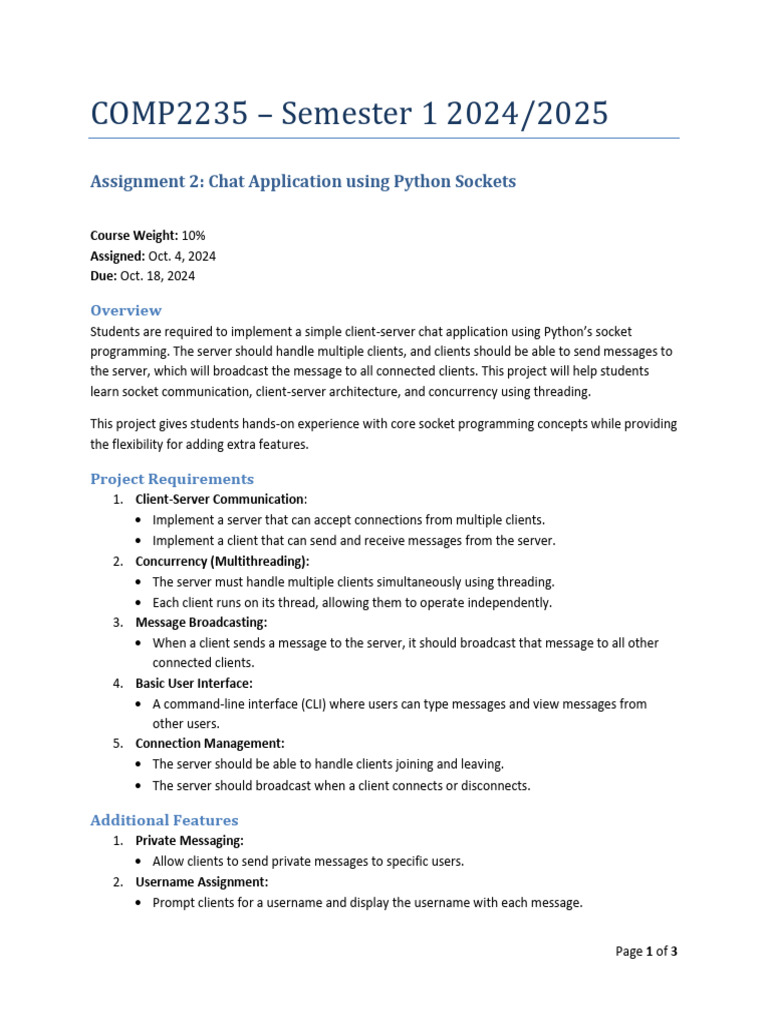 COMP2235 Assignment 2 | PDF | Thread (Computing) | Client–Server Model