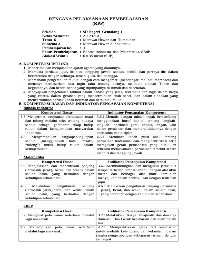 RPP Kelas 2 Tema 6 Subtema 2 PB 3 Meidita | PDF