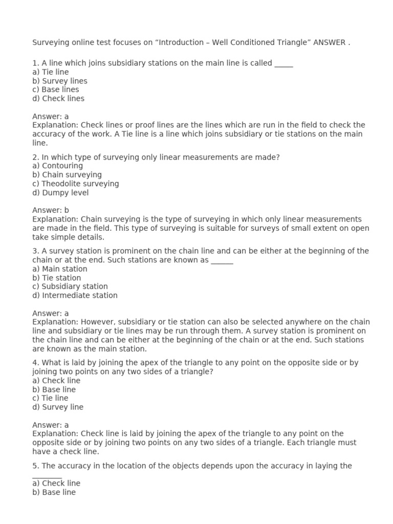 011 SURVEYING MCQ Introduction Well Conditioned Triangle ANSWER 002 ...