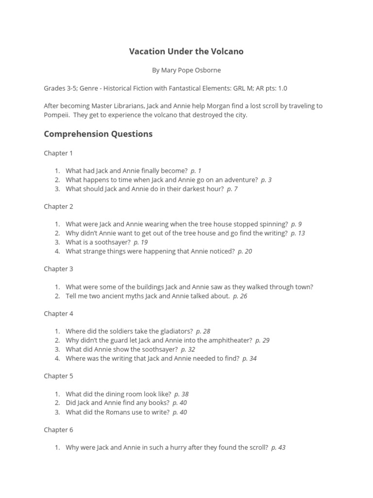 Vacation Under The Volcano - Comprehension Questions | PDF