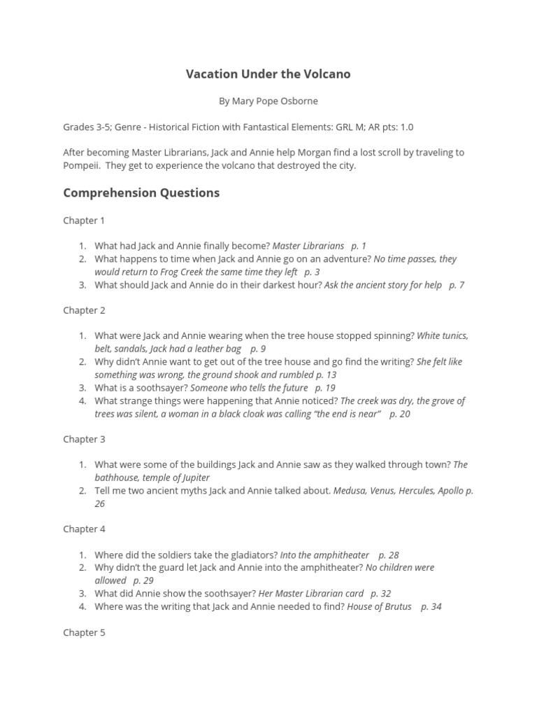 Comprehension Guide for Vacation Under the Volcano | PDF | Young Adult