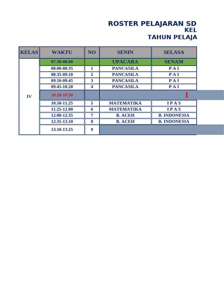 Roster Kelas Tinggi Kumer | PDF