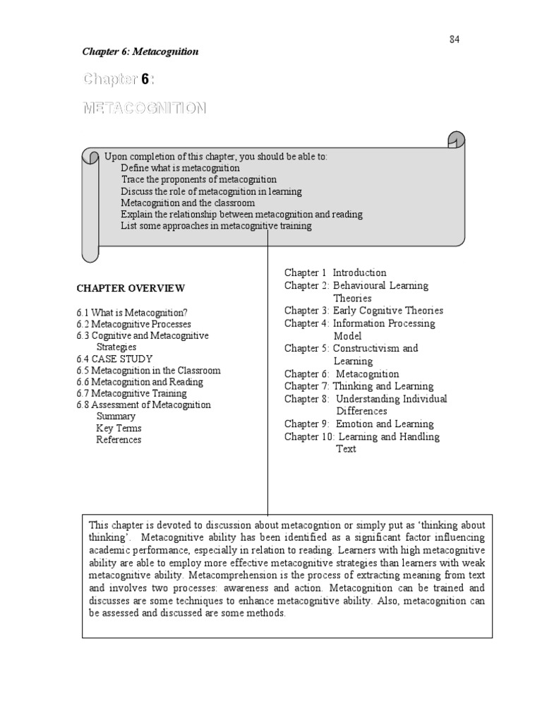 Chapter 6.metacogntion | PDF | Metacognition | Reading Comprehension